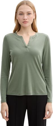Tom Tailor Damen Longsleeve im Material-Mix, 13182 - Pale Bark Green, XXXL