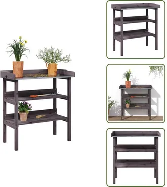 vidaXL Pflanztisch mit Ablagen Grau 78x38x82,5 cm Massivholz Tanne - Holz Pflanzenst&auml;nders - Gartenm&ouml;bel Grau - Pflanzt&ouml;pfe Innen - Tannenholzm&ouml;bel - Balkon
