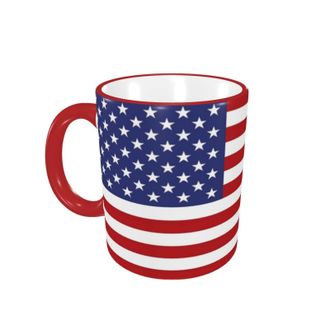 AOOEDM Lustige Neuheit Kaffeetasse Amerikanische Flagge Keramik Teetasse 11 Unzen mit Geschenkbox Tassen f&uuml;r B&uuml;ro & Zuhause Frauen M&auml;nner Geschenk Rot