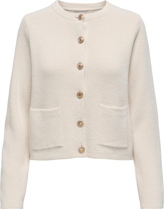 Jacqueline de Yong JdY Damen Strickjacke Rundhals Knopfleiste Knit Fit Vielseitig Bequem Cardigan, Farben:Weiß, Größe:L