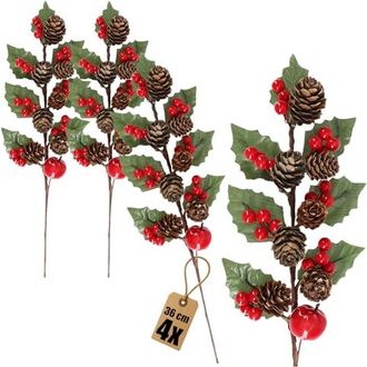 Com-Four 4X gui avec Pomme - Composition de No&euml;l pour d&eacute;corer la Table, couronnes de lAvent - d&eacute;coration pour Composition de lAvent 36 x 13 x 8 cm (04 pi&egrave;ces -