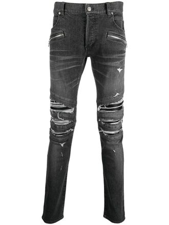 Balmain Schmale Jeans mit Distressed-Detail - Schwarz