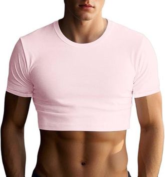 Generic Crop Top pour homme - Ventre nu - Manches courtes - T-shirt de fitness respirant - V&ecirc;tement de bodybuilding - Yoga - T-shirt de sport - Col rond - Cou