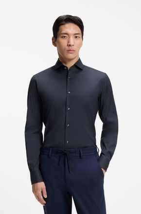HUGO BOSS Businesshemd BOSS, Herren, Gr. 42, N-Gr, schwarz (navy410), Web, Obermaterial: 75% Baumwolle, 20% Polyamid, 5% Elasthan, unifarben, slim fit normal, R