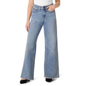 Amazon Essentials Jean Jambes Larges, Taille Haute et Faible &Eacute;lasticit&eacute; Femme, Authentique Moyen d&eacute;lav&eacute;, 40-42