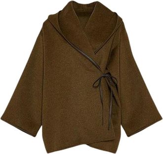 Yves Salomon Femme, Manteaux, Vert, Taille: 36 FR Veste Drap&eacute;e