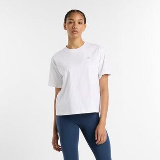 New Balance Damen Jersey Seamed T-Shirt in Weiß, Baumwolle, Größe XL