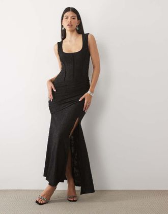 Asos robe longue en d&eacute;vor&eacute; &agrave; coutures style corset noire