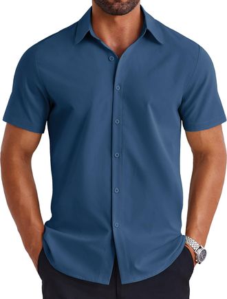Coofandy Herren Kurzarm Hemd M&auml;nner Freizeithemd Casual Hemden Einfarbig Sommer Shirt Regular Fit Navyblau S