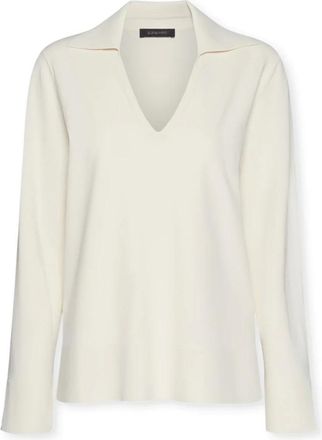 Elena Miro Femme, Blouses et Chemises, Blanc, Taille: 46 FR Pull en maille &agrave; col en V
