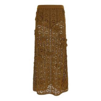 Pinko Pinko, Femme, Jupes, Brun, Taille: 38 FR Anthemis Crochet Midi Skirt