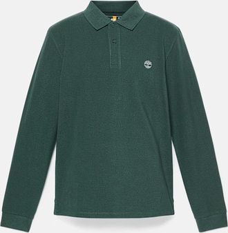 Timberland Millers River Langarm-Polohemd aus Pikee f&uuml;r Herren in Dunkelgr&uuml;n, Herren, Gr&uuml;n, Gr&ouml;&szlig;e