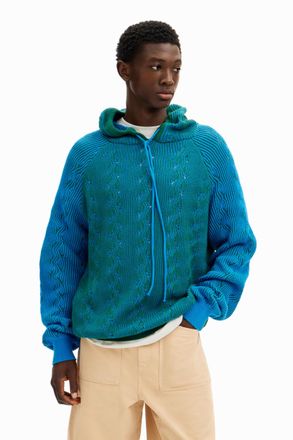 Desigual Mens Man Flat Knit Pullover Long Sleeve Sweater, Blue, Medium