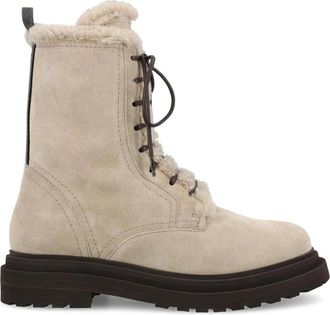 Brunello Cucinelli Femme, Chaussures, Beige, Taille: 40 1/2 EU Bottine &agrave; lacets en daim
