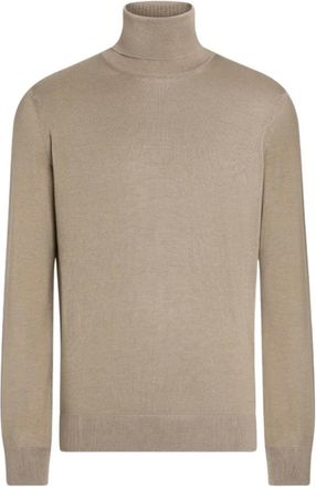 Ermenegildo Zegna Homme, Pulls, Beige, Taille: 2XL Pull Col Roul&eacute; en Cachemire et Soie
