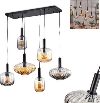 HOFSTEIN H&auml;ngeleuchte Alcofra, H&auml;ngelampe aus Metall/Riffelglas in Schwarz/Bernsteinfarben/Rauchfarben/Klar, Leuchte im Industrial-Design (&Oslash; Schirme 14; 20; 30