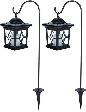 ETC Shop Solarleuchte Erdspieß Solarlaterne LED Kerze Steckleuchte Laterne schwarz, Stahl, LED 0,06W, LxBxH 21x14,3x69 cm, 2er Set