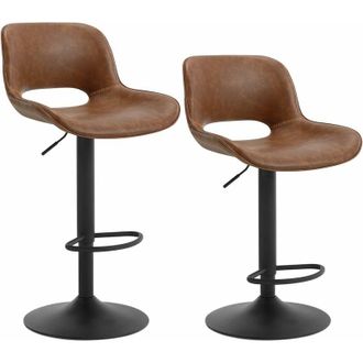 Woltu Lot de 2 Tabourets de Bar Pivotant &agrave; 360&deg;, en Simili Cuir et Metal, Chaise de Bar R&eacute;glable Hauteur, Chaise Haute Cuisine avec Dossier, Brun - Woltu