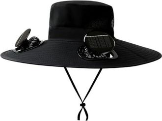 Generico Chapeau de soleil avec ventilateur - chapeau de seau de protection UV avec recharge solaire et USB | ventilateur de refroidissement int&eacute;gr&eacute; pour le tr