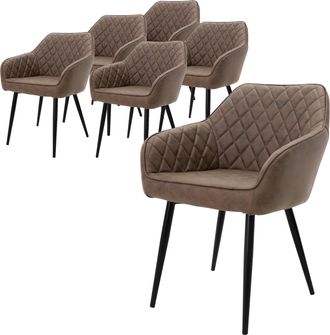 ML Design ML-Design 6er Set Esszimmerst&uuml;hle mit Armlehne und R&uuml;ckenlehne, Braun, K&uuml;chenstuhl mit Kunslederbezug, Polsterstuhl mit Metallbeinen, Ergonomischer St