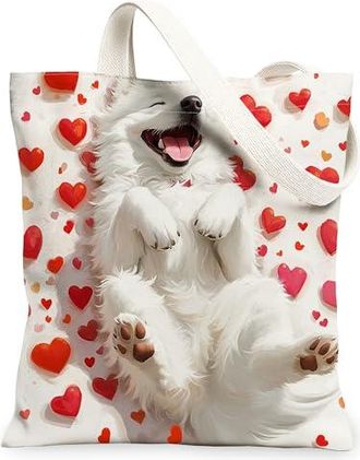 Generic Samoyed Sac fourre-tout en toile pour faire du shopping 33 x 38,1 cm, sac &agrave; bandouli&egrave;re r&eacute;utilisable pour la Saint-Valentin, pour femme, peinture dani