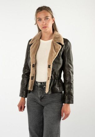 Mauritius Lederjacke MWIcelyn mit Reverskragen mit Fake-Fur-Besatz, tailliert