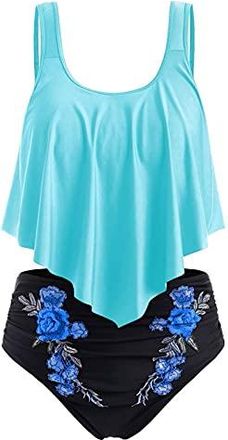 Generic Maillot de bain tankini pour femme - Contr&ocirc;le du ventre - Maillot de bain 2 pi&egrave;ces - Dos nu - Taille haute - Deux pi&egrave;ces - Maillot de bain rembourr&eacute; p