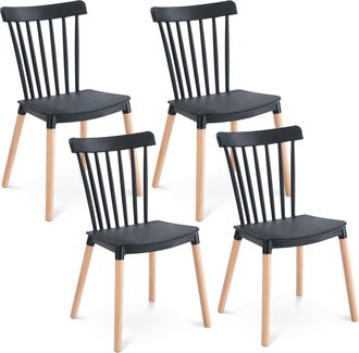 IDIMEX Esszimmerstuhl RAVI im 4er Set, Schwarz - Moderne K&uuml;chenst&uuml;hle aus Polypropylen, St&uuml;hle Esszimmer mit stabilen Beinen aus Buchenholz, Esszimmerm&ouml;bel s