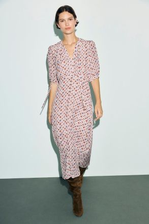 Gerard Darel Robe midi cintr&eacute;e imprim&eacute;e - AUREMA - Ecru
