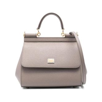 Dolce & Gabbana Femme, Sacs, Gris, Taille: ONE Size Sac &agrave; Main en Cuir Marron avec Fermeture &agrave; Clapet