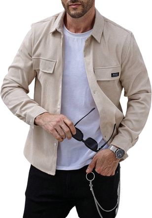 SOLY HUX Herren Hemd Langarm Freizeithemd Button Down Cord Hemdshirt Einfarbig Cordhemd Langarmhemd Herbsthemd Herbst Outfit Aprikosenfarben XL