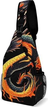 Generic Sacoche Tactique Dragon chinois de feu flamboyant Mode Sac &agrave; Bandouli&egrave;re Polyester Sac DEpaule pour Cyclisme Homme Randonn&eacute;e