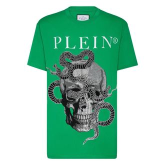 Philipp Plein Homme, Tops, Vert, Taille: 4XL T-shirt Col Rond Serpent