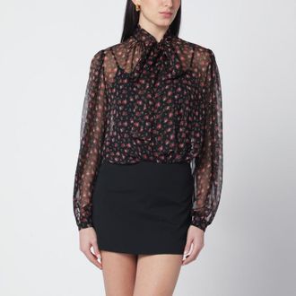 Dolce & Gabbana Black chiffon blouse with small rose print