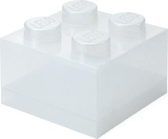 Room Copenhagen LEGO Aufbewahrungsstein 4 Noppen Glitter Translucent - Stapelbare Kunststoffbox mit Deckel für Kinder und Erwachsene als Schreibtisch-Organizer und Sp