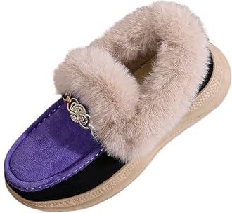 Generic Bottes de neige dhiver pour femme avec cha&icirc;ne en m&eacute;tal - Mocassins plats confortables en fausse fourrure, violet, 39.5 EU