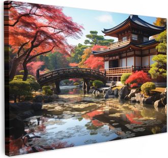 MuchoWow © Wandbilder Klein 30x20 cm Mini Schlafzimmer Home Deko Wohnung Bild Wohnzimmer Fotoleinwand Wand Bilder Leinwand Wall Decor Japanischer Garten - Flus