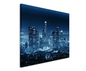 Paul Sinus Art 120x80cm Wandbild - Farbe Blau Petrol - Leinwandbild auf Keilrahmen in Bester Qualit&auml;t - Stadt Los Angeles Geb&auml;ude Nacht