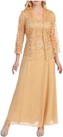 Generic Two Pieces Cardigan et Robe Robe Dentelle Encolure Carrée, Robe de Soirée et Robe de Cocktail Mariage Luxe,Robe Longue Fluide de Mode Rétro Grande Tai