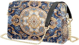 Mnsruu Sacs à bandoulière pour femme, sac à main vintage indien mandala bleu doré en cuir