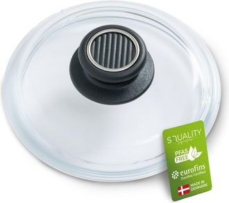 Squality Premium Topfdeckel 16cm | Pfannendeckel aus Pyrex | Glasdeckel aus geh&auml;rtetem Glas | Hergestellt in D&auml;nemark | Pfannen Deckel ofenfest bis 260 &deg;C | To