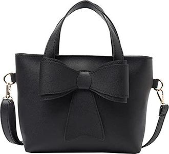 Generic Sac fourre-tout en cuir avec fermeture &eacute;clair pour femme, sac &agrave; main tendance avec noeud papillon et poign&eacute;e sur le dessus, Noir, Medium