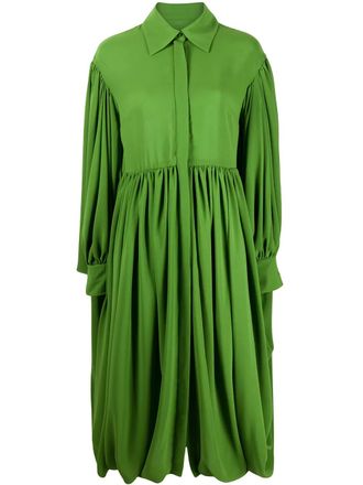 Valentino Garavani robe-chemise plissée à ourlet froncé - Vert