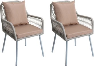 Mendler 2er-Set Gartenstuhl HWC-O12, Outdoor Sitz-/R&uuml;ckenpolster Aluminium Seilgeflecht Rope - grau, Bezug Taupe