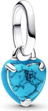 Pandora Pandora ME 793827C01 Mini breloque en forme de coeur turquoise en argent sterling, compatible avec les pendentifs Me and Moments, 3,2x8,4x6,2 mm, Arge