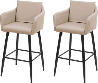 Mendler 2er-Set Barhocker HWC-H93, Barstuhl Tresenhocker, Fu&szlig;ablage Metall - Kunstleder Taupe-beige
