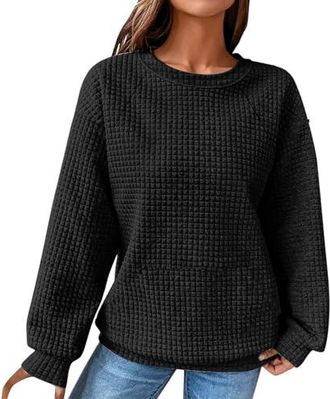 Generic Sweat-shirt pour femme - Couleur unie - Col rond - Manches longues - Automne - Hiver - D&eacute;contract&eacute; - Confortable - Tendance - Confortable - Chaud - Un
