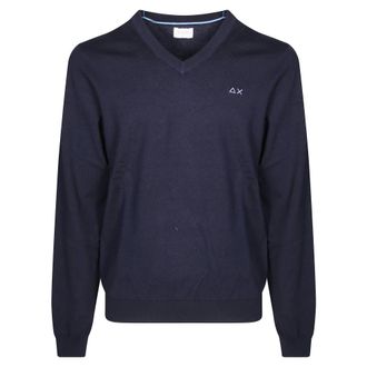 Sun 68 Homme, Pulls, Bleu, Taille: L Pull en V en Laine et Coton