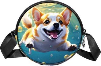 Generic Sac &agrave; bandouli&egrave;re Circle pour femme, petit sac &agrave; bandouli&egrave;re sous-marin Corgi avec fermeture &eacute;clair et bretelles r&eacute;glables style d&eacute;contract&eacute; pour femm