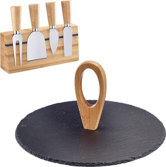 Westmark K&auml;se-Set Tapas + Friends - Edles Set aus Schieferplatte und K&auml;semessern mit Bambus-Halter f&uuml;r stilvolles Servieren verschiedener K&auml;sesorten - f&uuml;r Gast